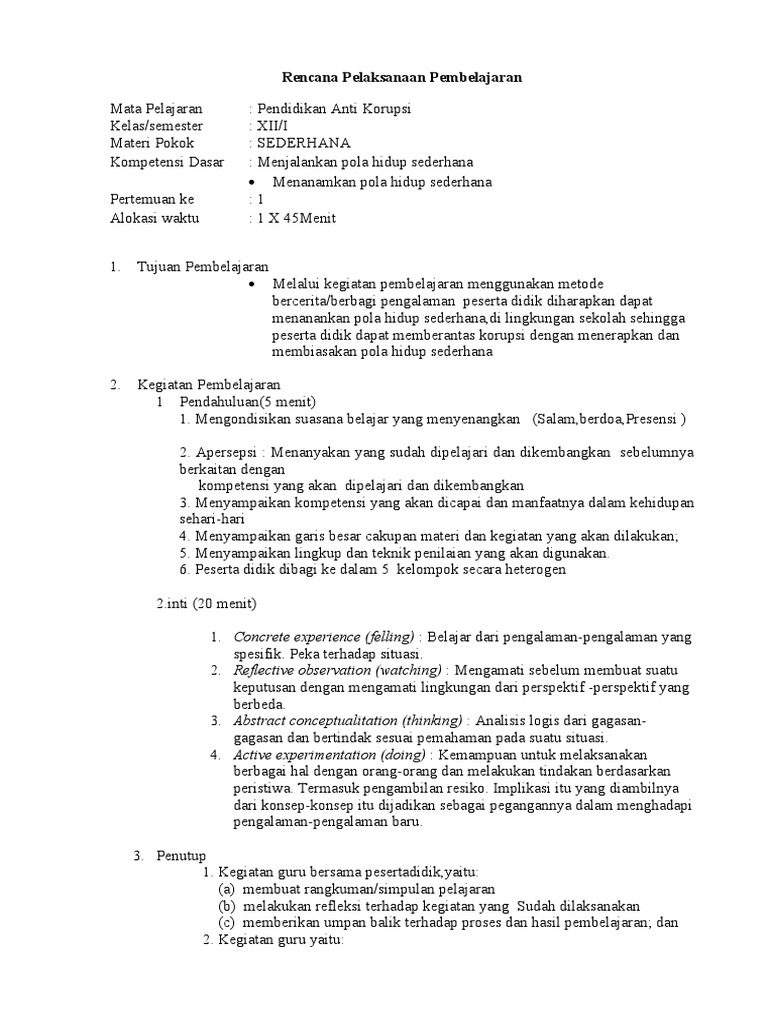 RPP Sederhana XII | PDF