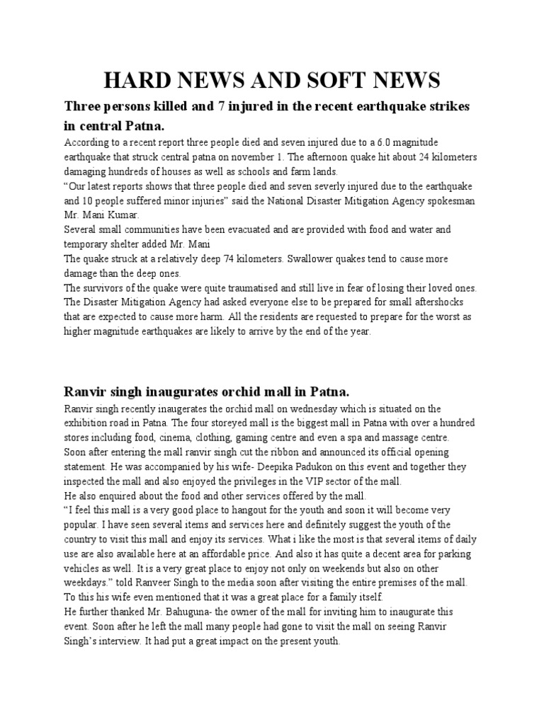 TANYA KUMARI 2120629 - Submission of A Hard News and Soft News | PDF ...