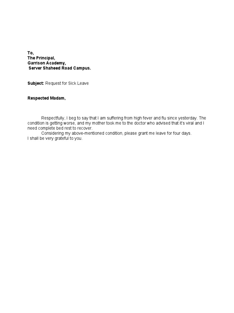 Sick Leave Application For Kids | PDF