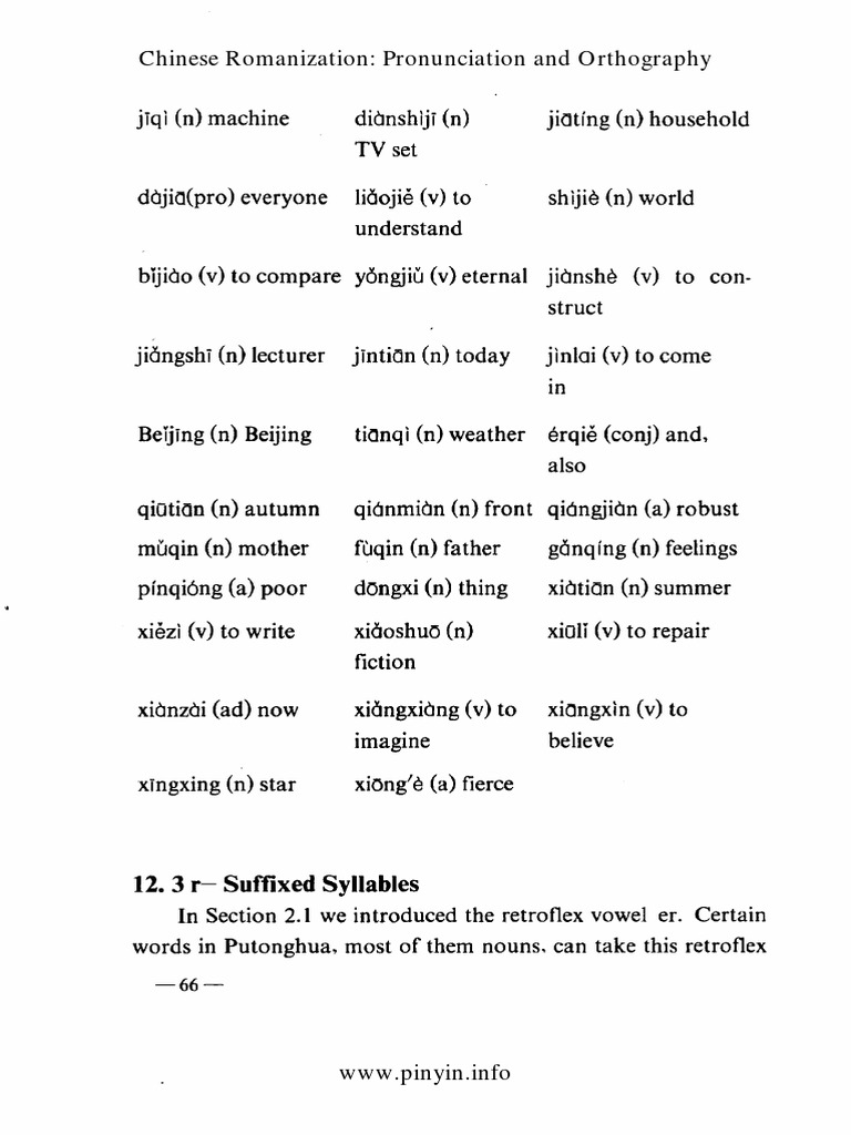 Chinese Romanization: Pronunciation and Orthography: 12. 3 Suffixed ...