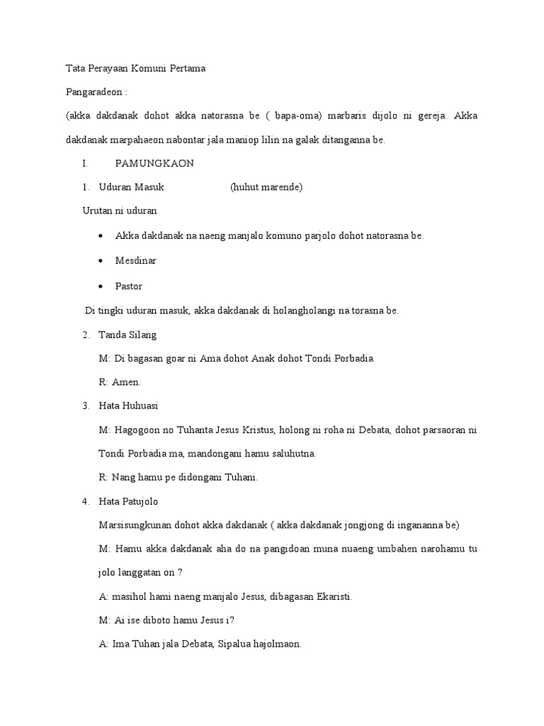 Tata Perayaan Komuni Pertama | PDF