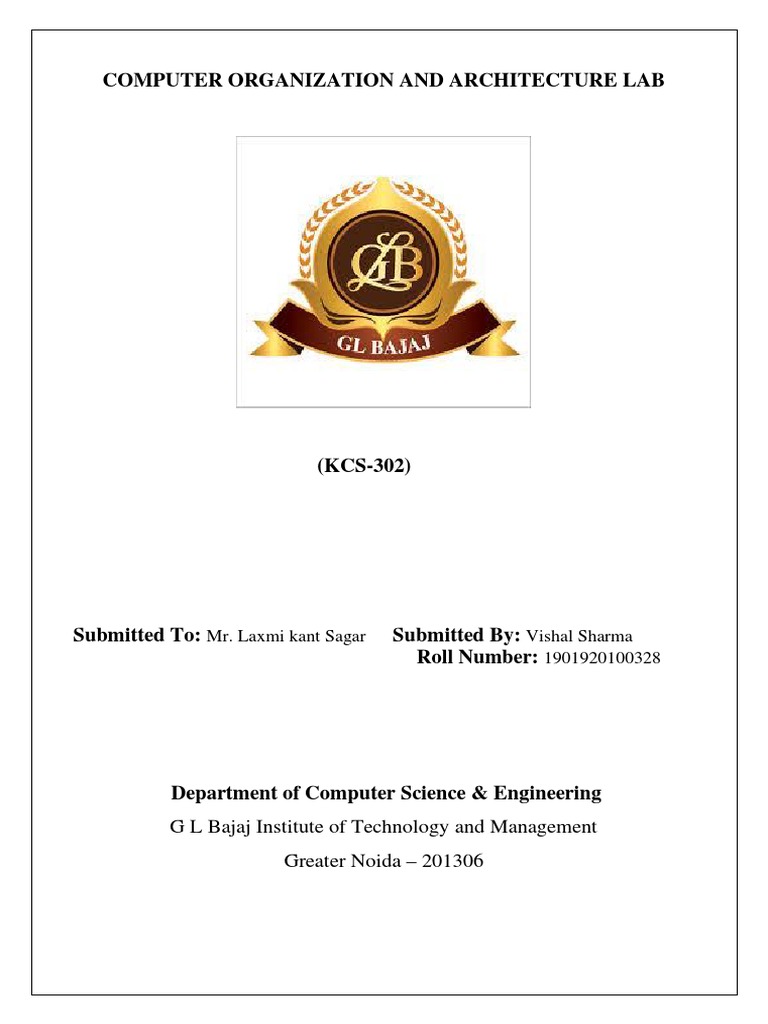 Computer Organization and Architecture Lab: G L Bajaj Institute of ...