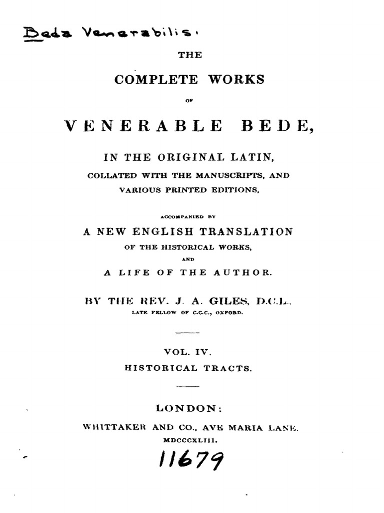 Giles. Saint Bede, The Complete Works of Venerable Bede. 1843. Vol. 4 ...