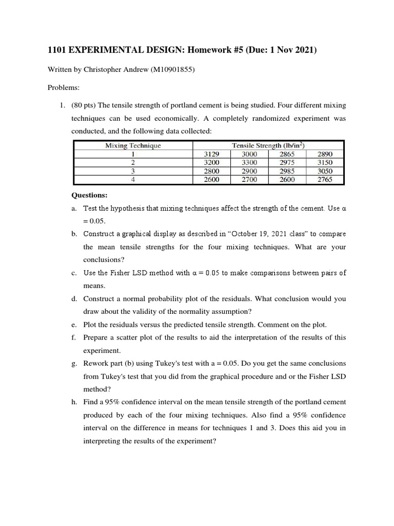 1101 EXPERIMENTAL DESIGN: Homework #5 (Due: 1 Nov 2021) : Questions ...