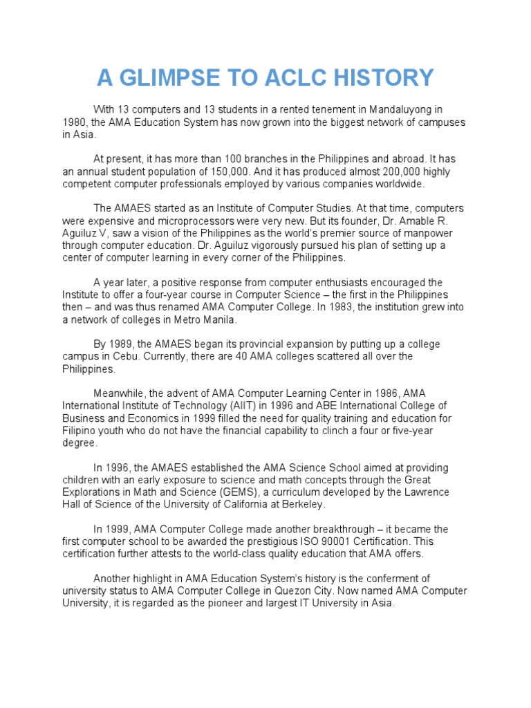 A Glimpse To Aclc History | PDF | Philippines