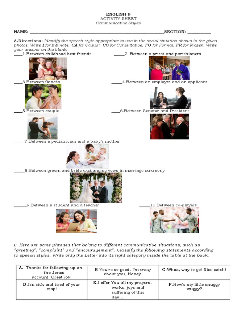 Activity On Speech Styles | PDF