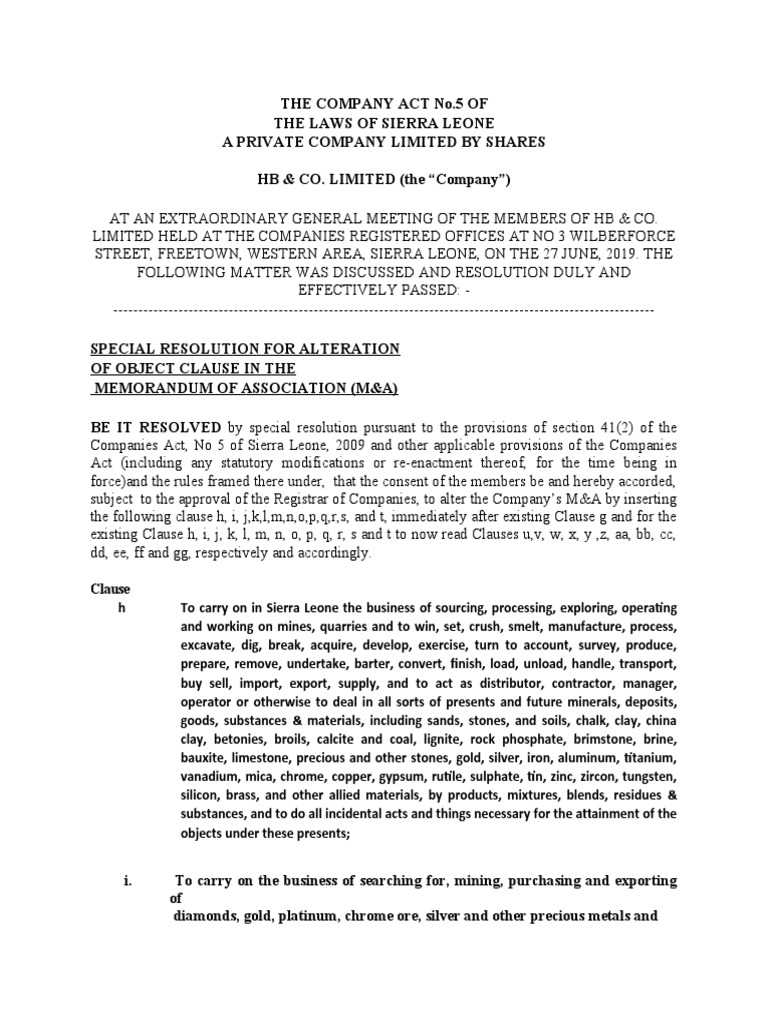 Alteration of Object Clause in The M&A | PDF | Mining | Rock (Geology)