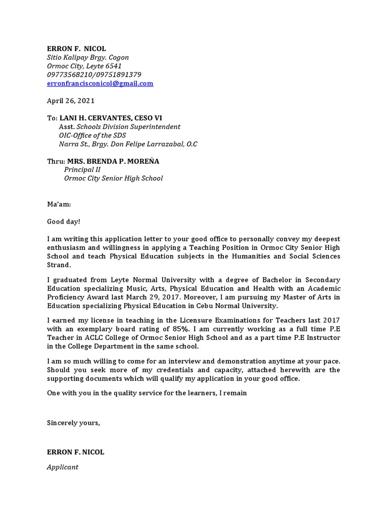 Application Letter SHS | PDF