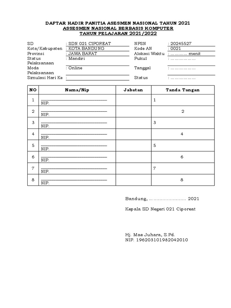 Daftar Hadir Panitia | PDF