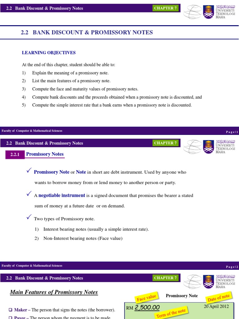 2.2 Bank Discount - Promissory Notes | PDF | Interest | Promissory Note