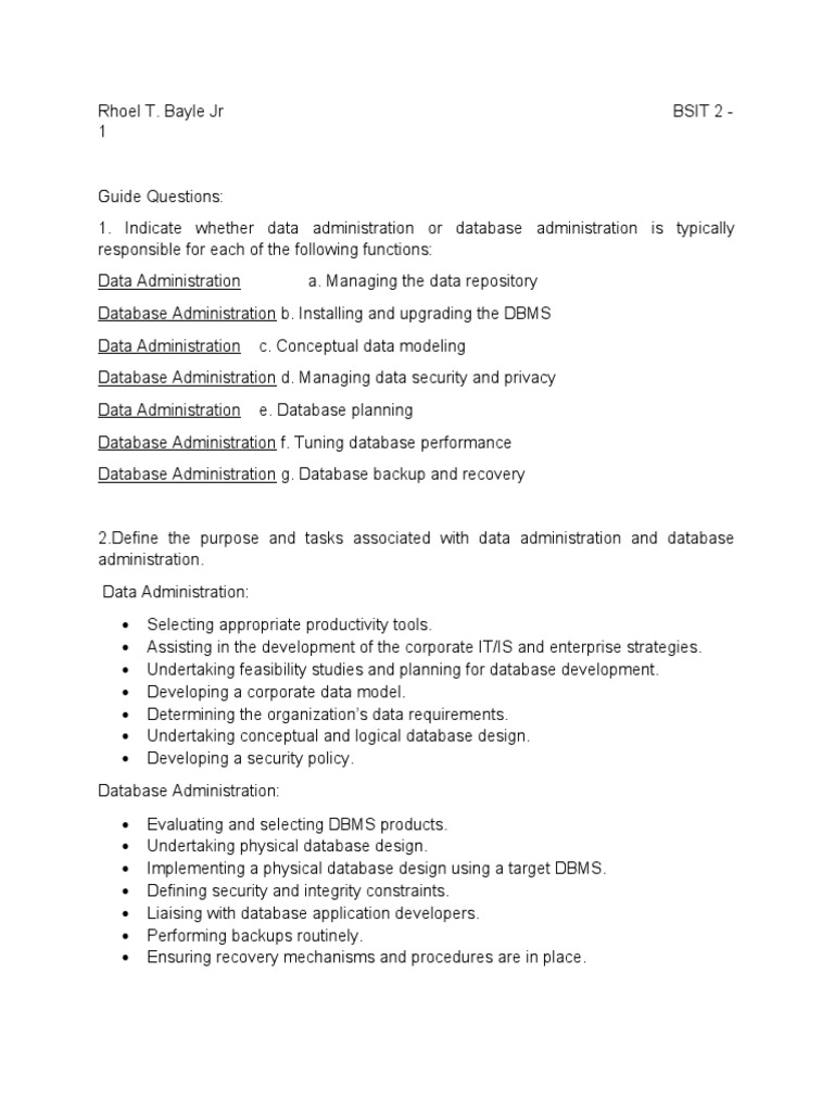 LESSON 1 Assessment Guide Questions | PDF | Databases | Data Model