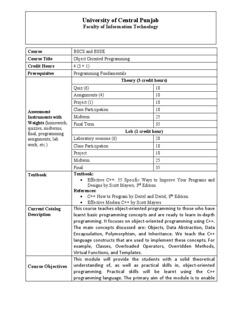 University of Central Punjab: Faculty of Information Technology | PDF ...