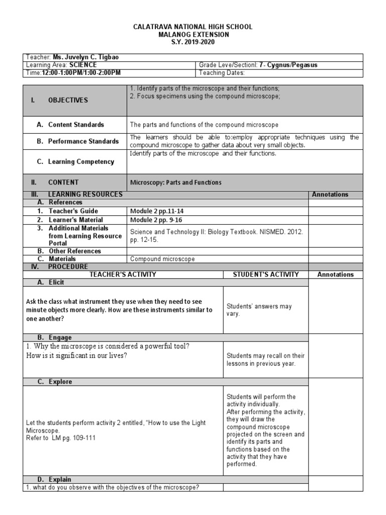 Identifying the Parts and Functions of the Compound Microscope: A ...