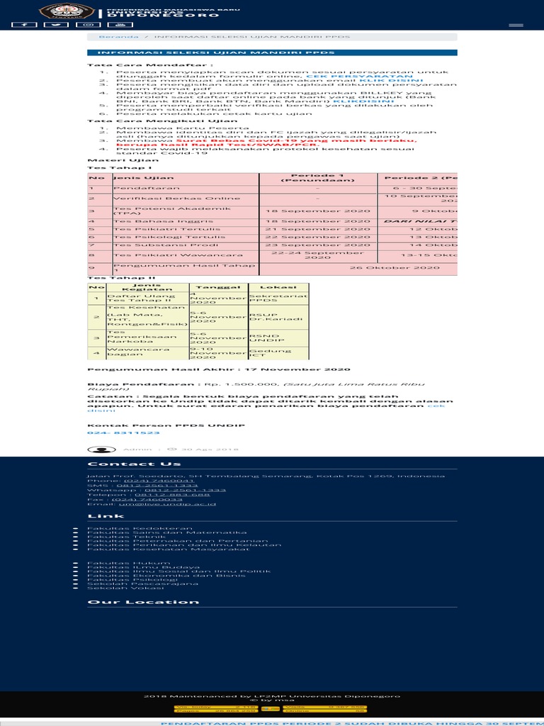 Informasi Seleksi Ujian Mandiri PPDS Um Undip | PDF