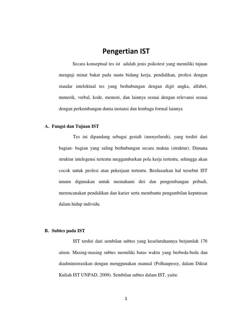 Uraian Dan Pelaksanaan Tes IST | PDF
