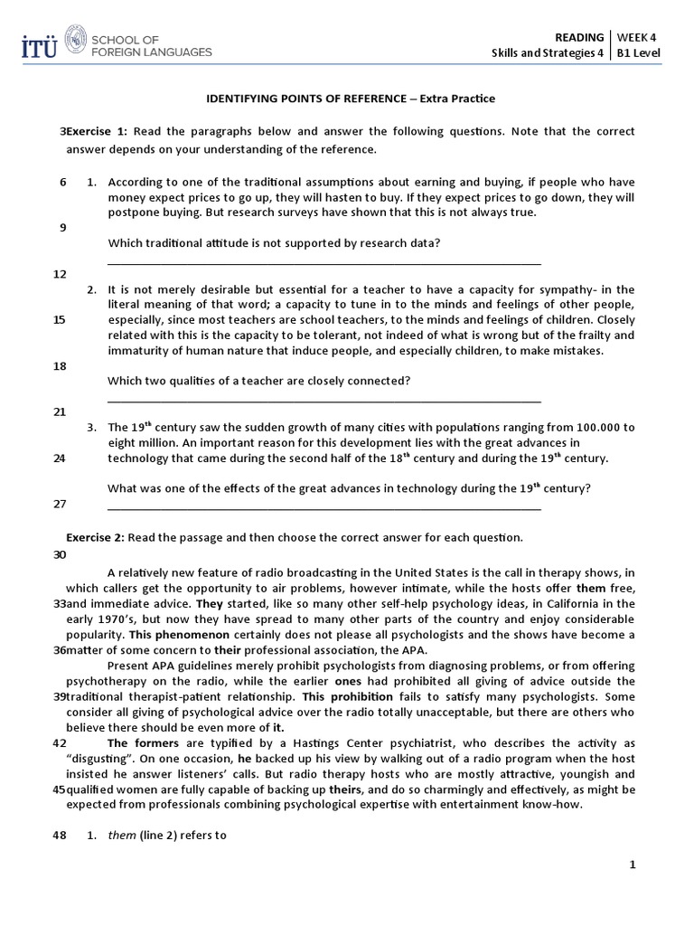 Handout 4.4 - Identifying Points of Reference - Extra Practice 1 | PDF ...