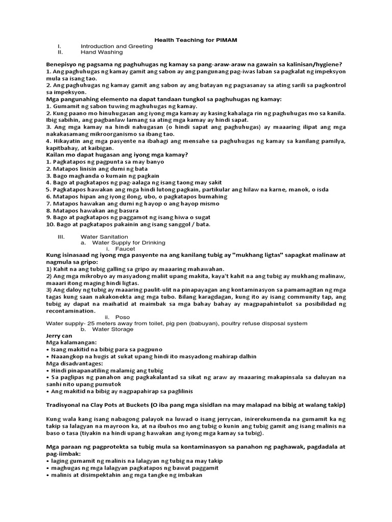 Health Teaching For PIMAM TAGALOG | PDF
