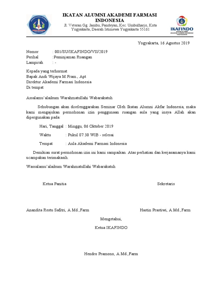 Surat Tembusan Peminjaman Ruangan | PDF
