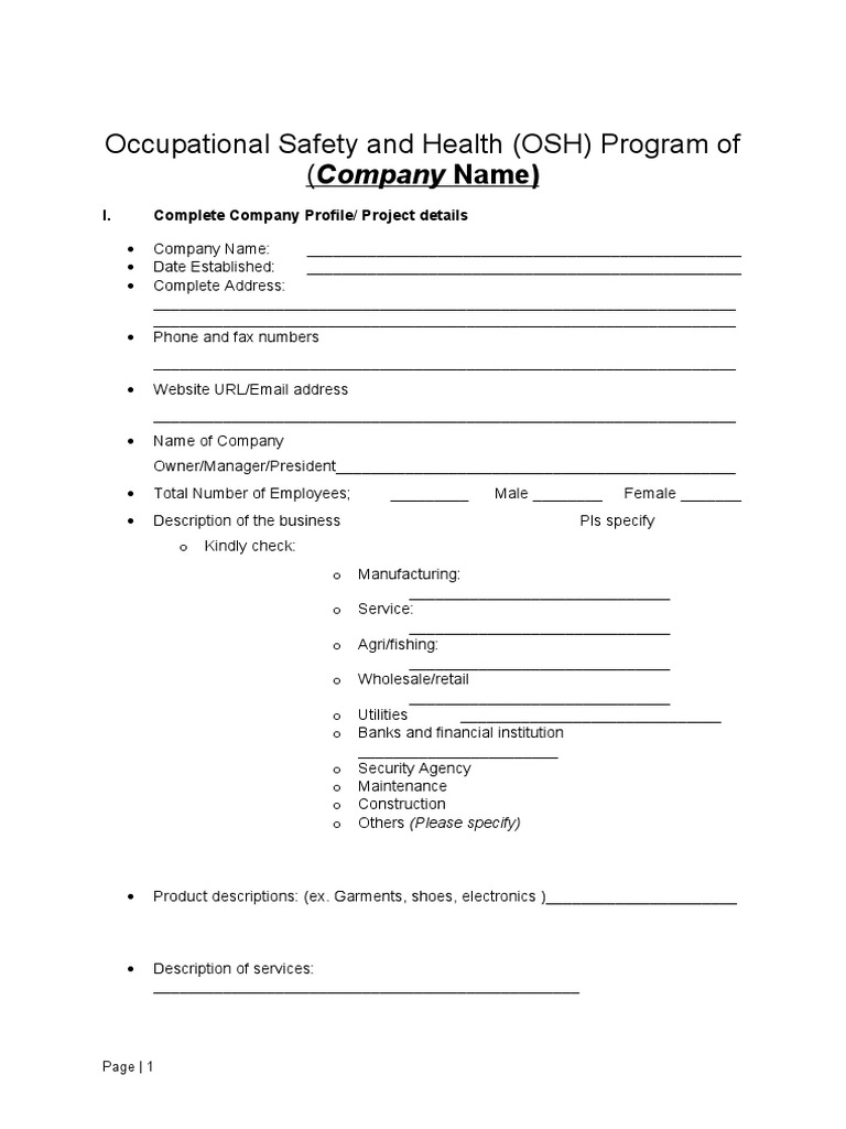 OSH Program Template | PDF | Occupational Safety And Health | Health ...
