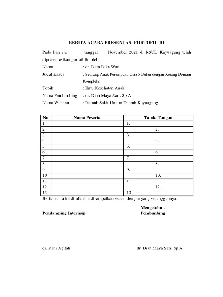 BERITA ACARA PRESENTASI CASE Dara | PDF