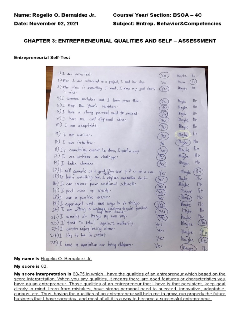 Entrepreneurial Behavior and Competencies - Chapter 3 - BSOA-4C | PDF | Entrepreneurship | Mind