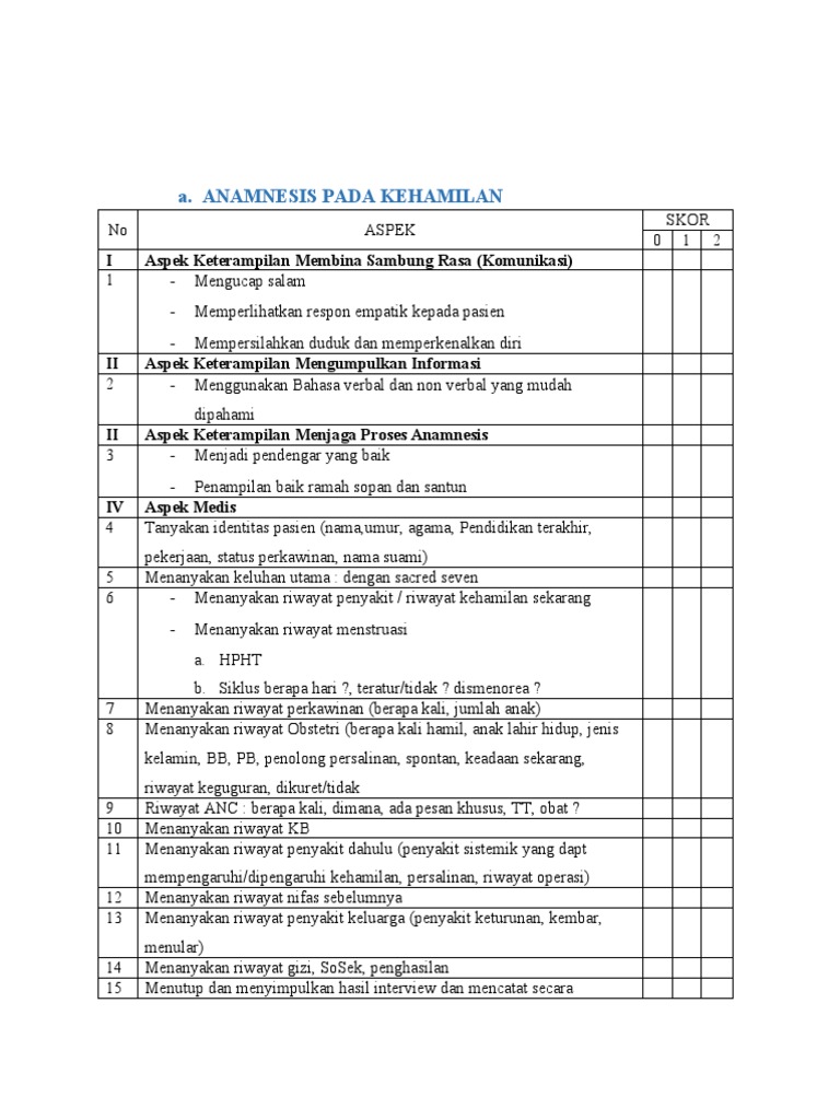 Ceklist Osce Obsgyn | PDF | Kesehatan Holistik | Sains & Matematika