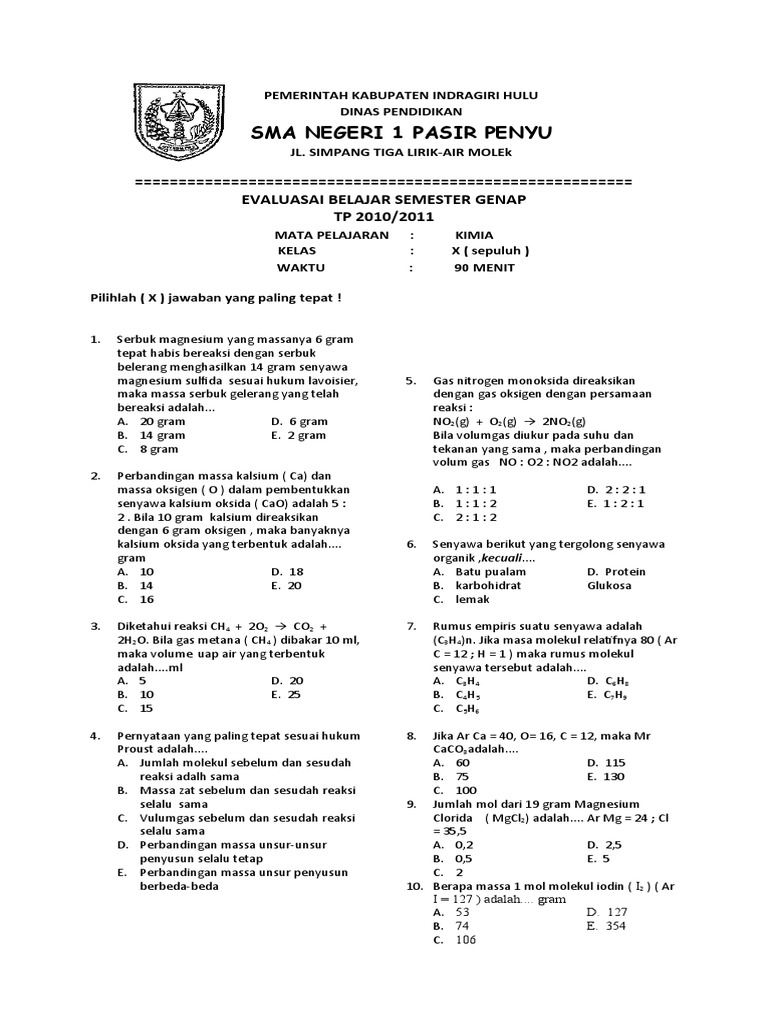 Soal Semester Genap KLS X | PDF