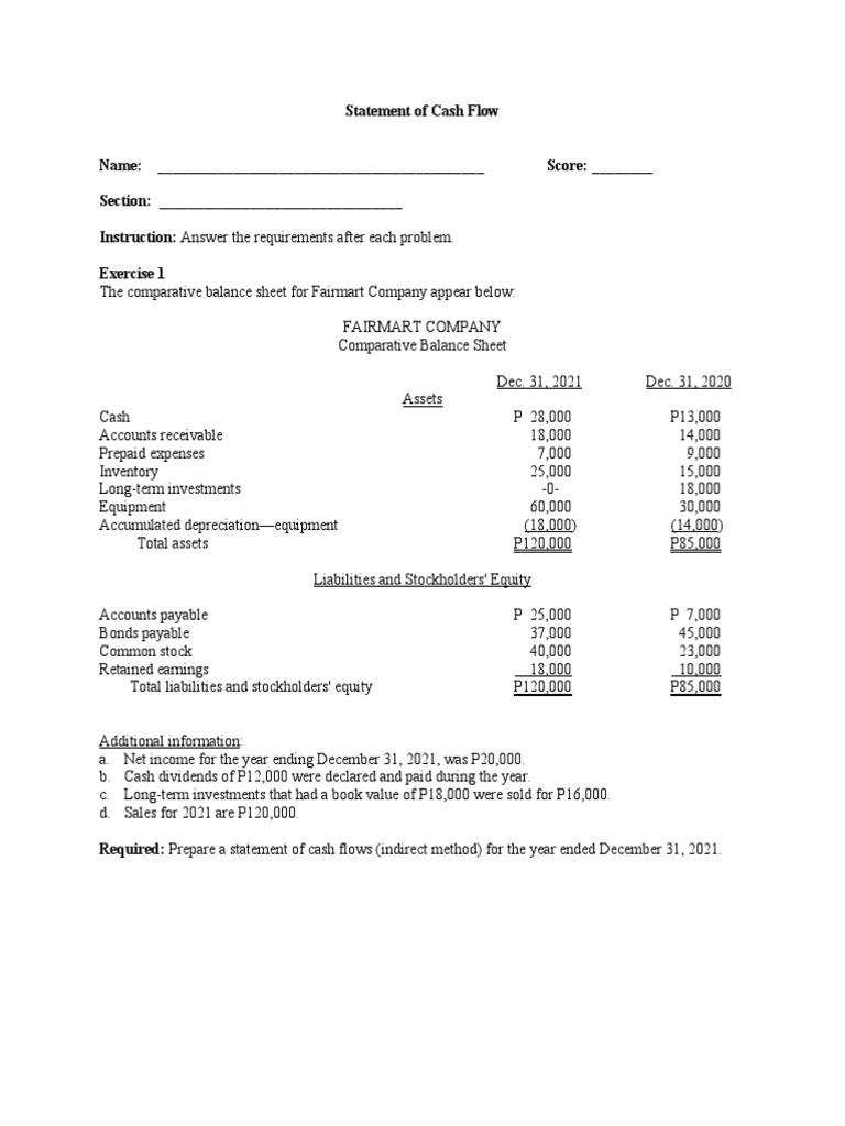 3 - Cash Flow Statement - Indirect Method - Questions | PDF | Balance ...