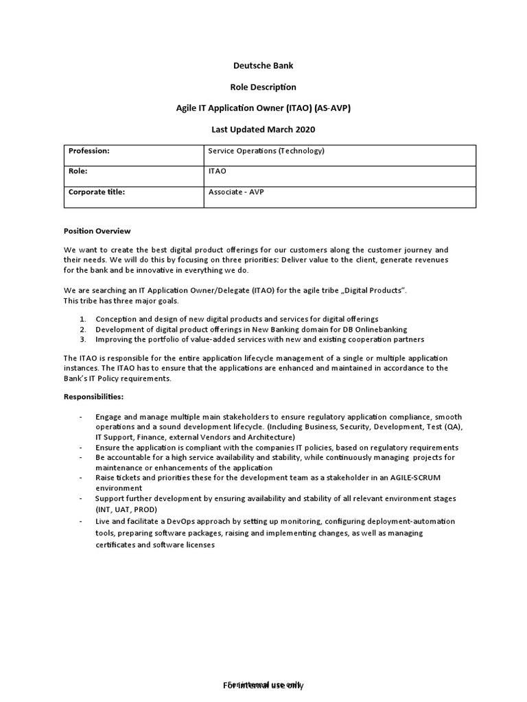 Deutsche Bank Agile IT Application Owner Role | PDF | Transport Layer ...