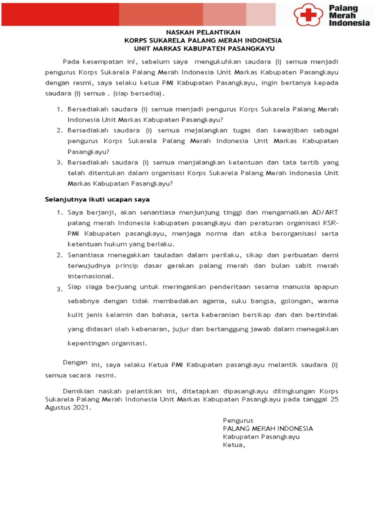 Naskah Pelantikan Pengurus KSR | PDF