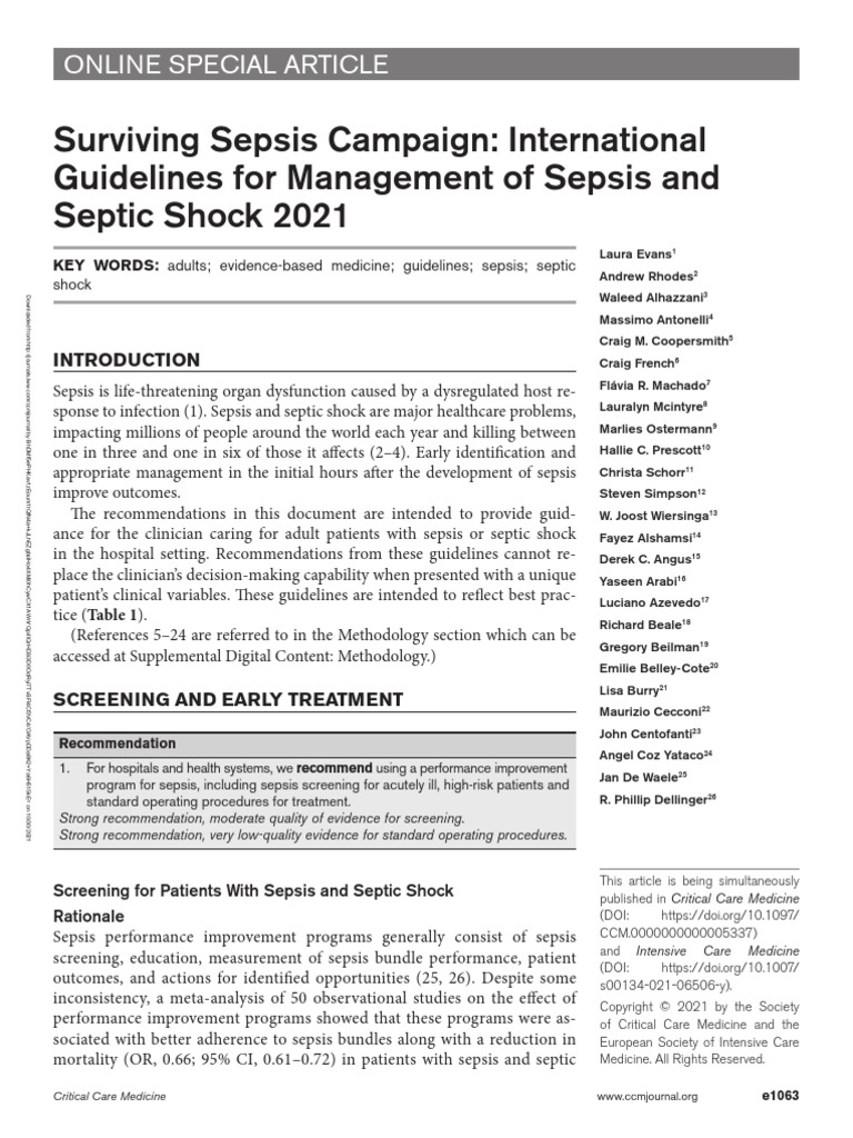Surviving Sepsis Campaign 2021 | PDF | Sepsis | Shock (Circulatory)