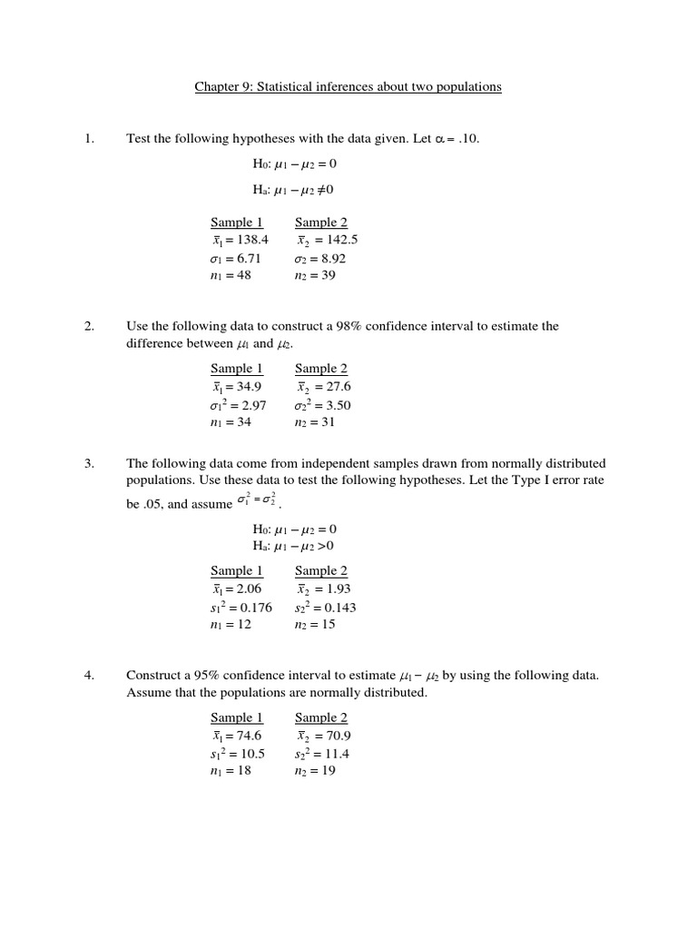 Statistical inferences about two populations | PDF | Standard Deviation | Confidence Interval