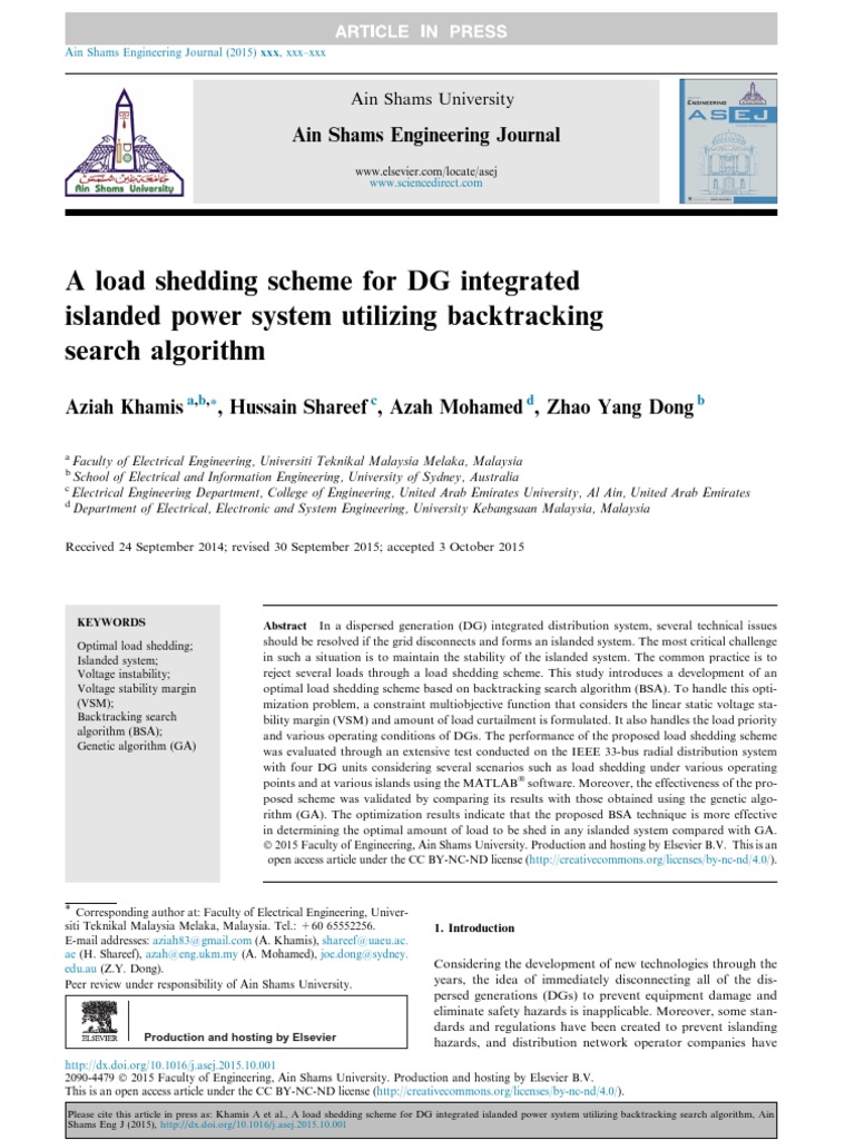 An Optimal Load Shedding Scheme for an Islanded Power System Integrating Distributed Generation ...