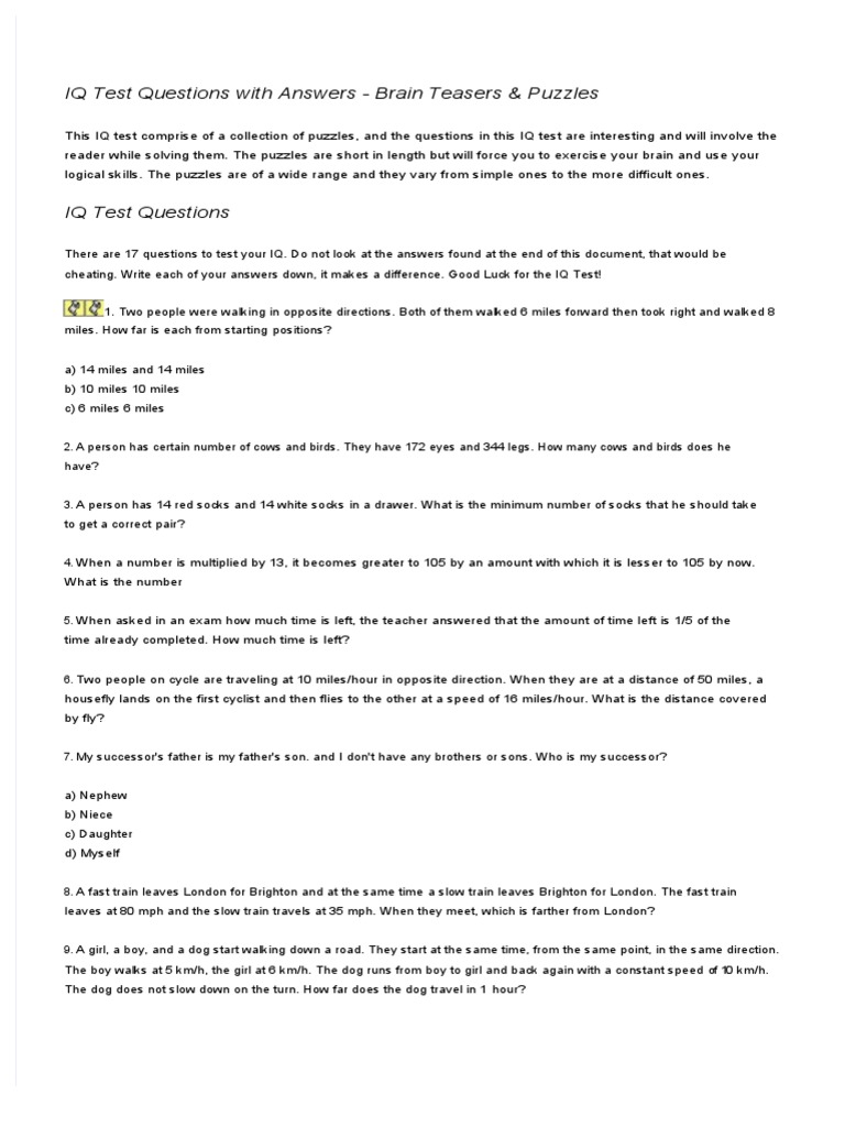 Iq Test Questions With Answers | PDF | Speed