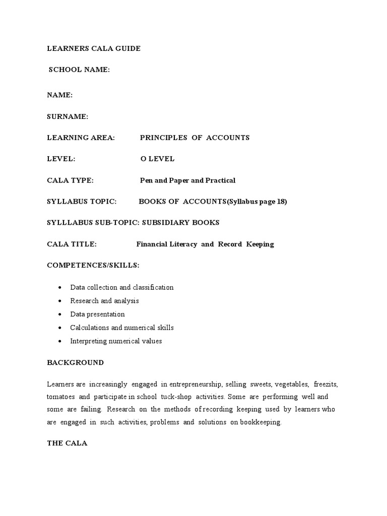 Financial Literacy Through Local Business Record Keeping: A CALA Guide ...
