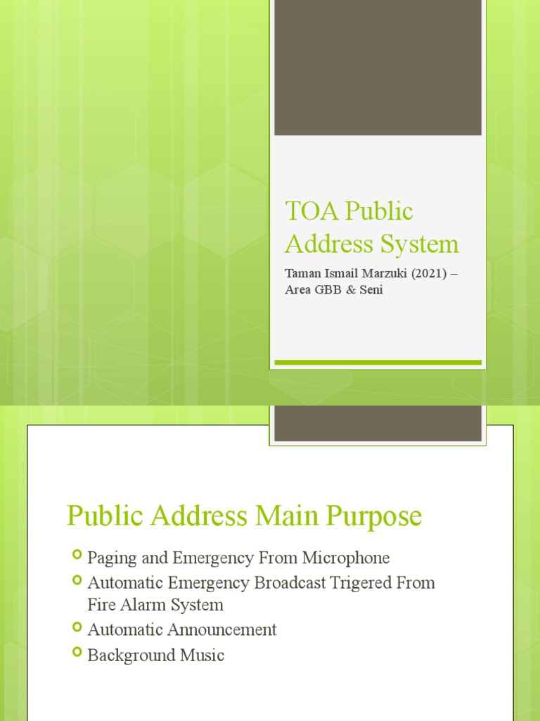 TOA Public Address System Overview | PDF | Microphone | Loudspeaker