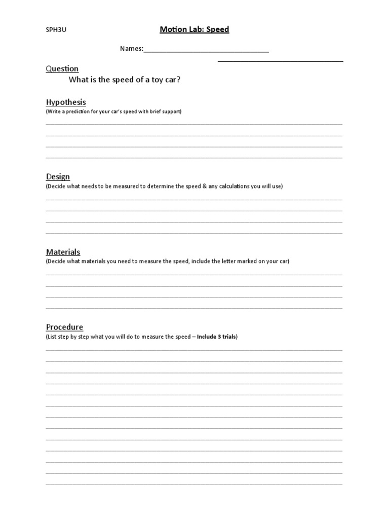 Unit 1 - Activity 8 - Motion Lab - Speed | PDF | Experiment ...