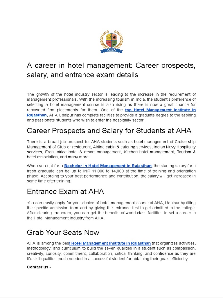 Hotel Management Career Guide | PDF | Economies | Tourism
