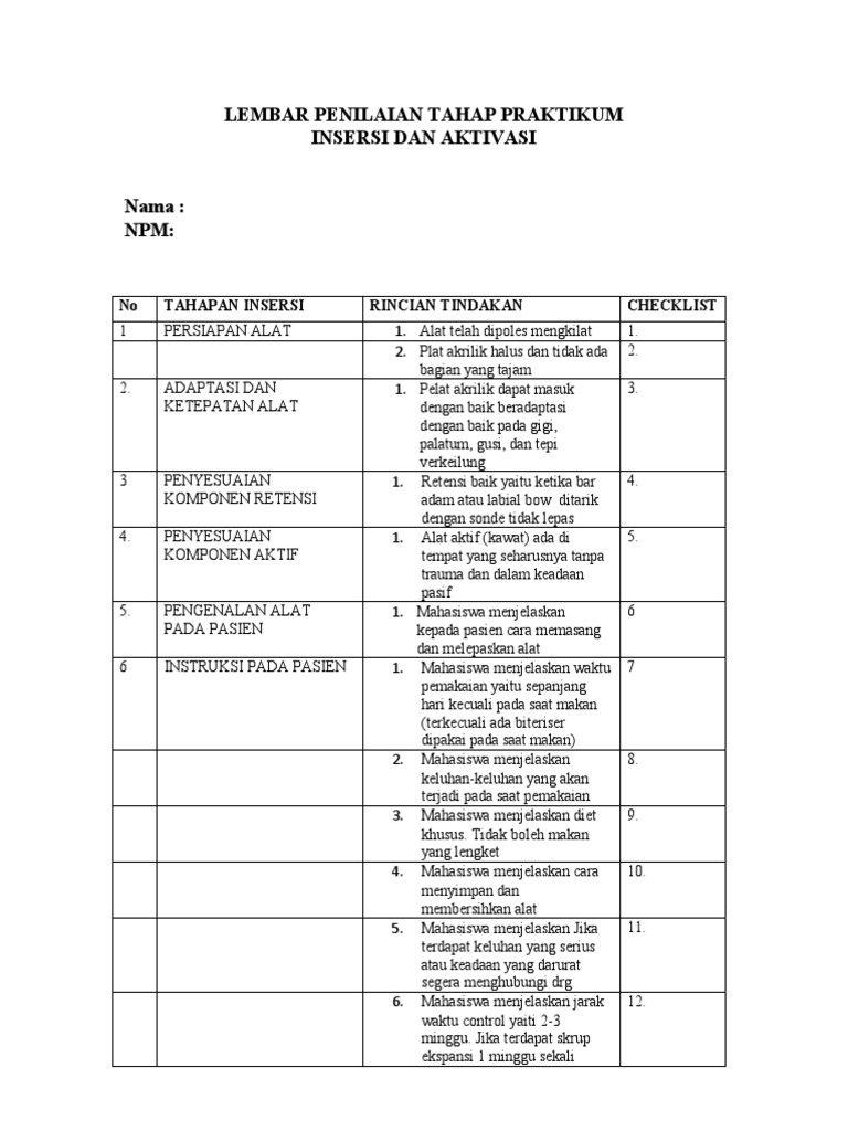 Checklist Insersi Aktivasi Versi FAST | PDF