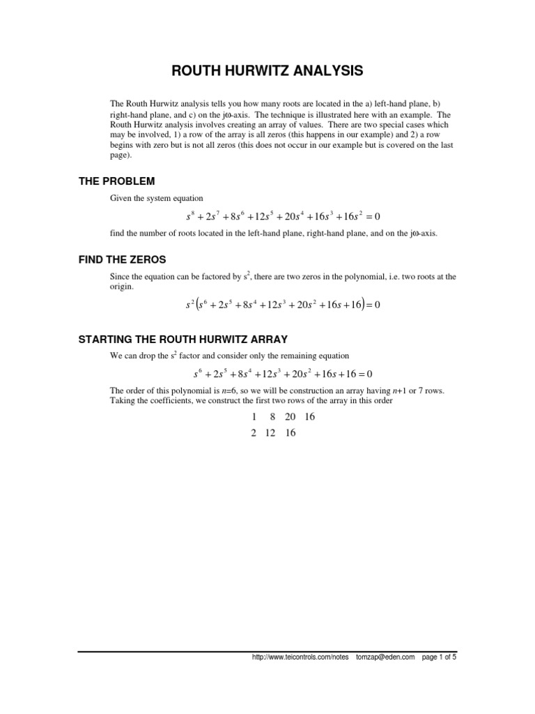 Routh Hurwitz Analysis | PDF