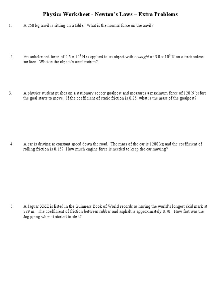 Physics Worksheet - Newton's Laws - Extra Problems | PDF