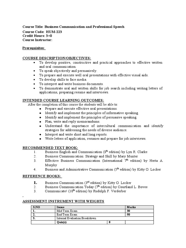 Business Communication Course Overview | PDF | Interview | Test ...