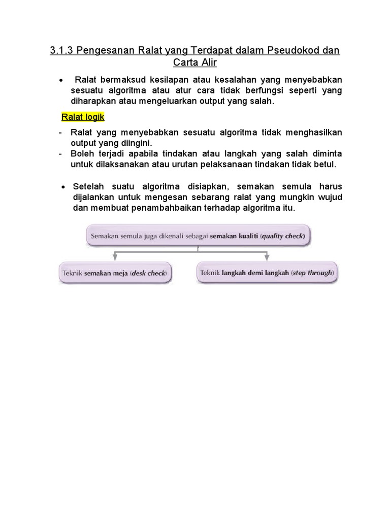 3.1.3 Pengesanan Ralat Yang Terdapat Dalam Pseudokod Dan Carta Alir | PDF