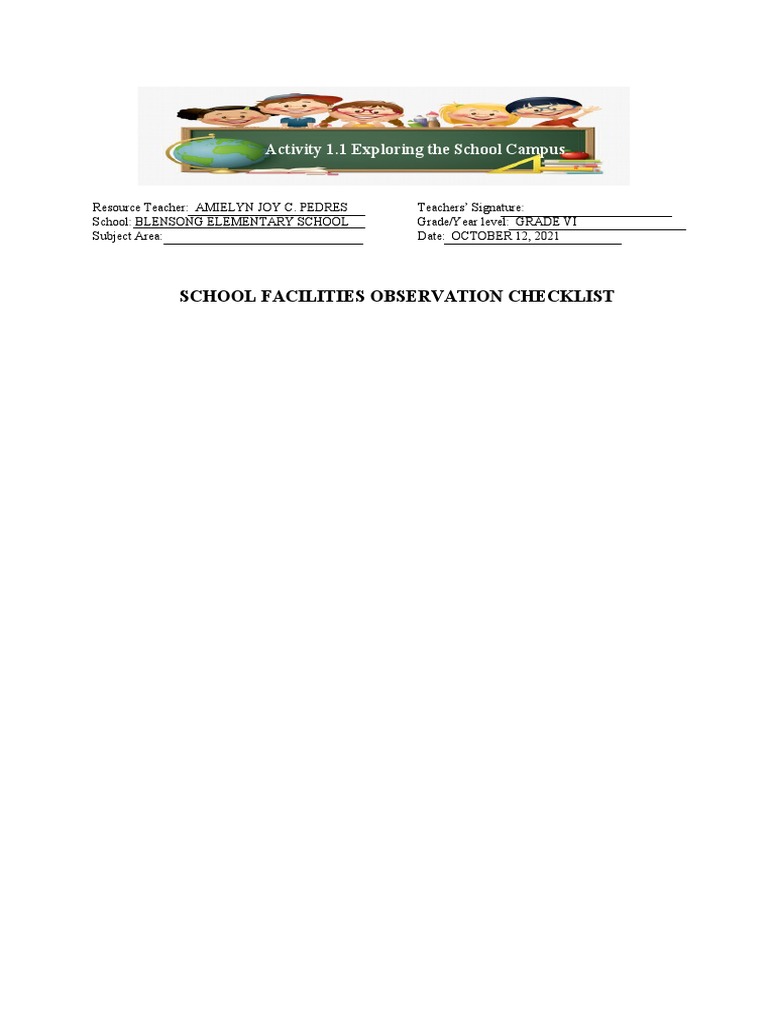School Facilities Observation Checklist: Activity 1.1 Exploring The ...