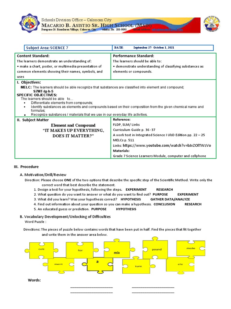 R. Nadao DLP-Science 7 Module 3 Week 3 | PDF | Chemical Compounds ...
