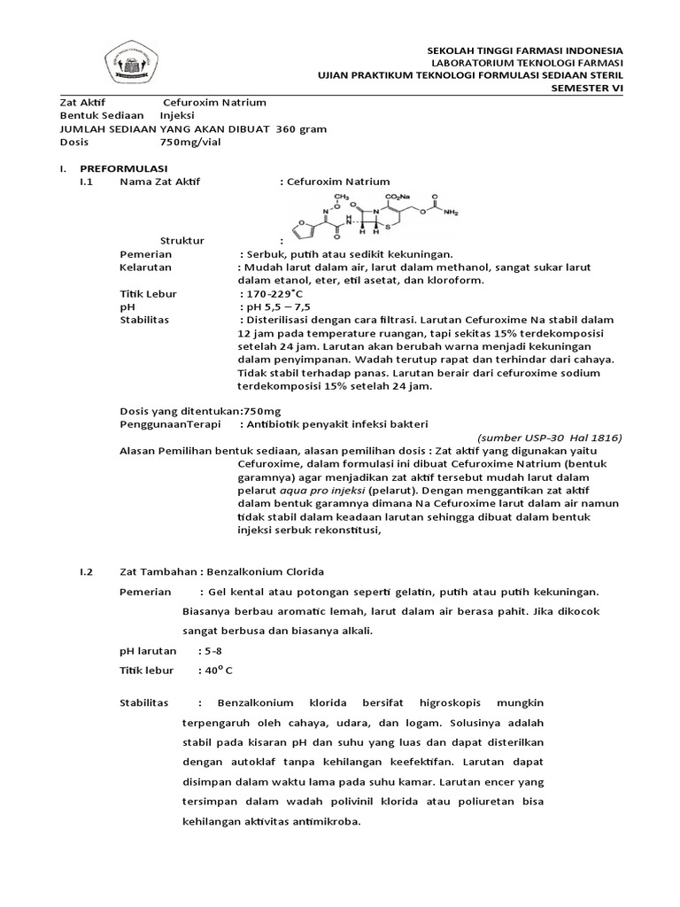 Formulasi Injeksi Cefuroxim Natrium | PDF