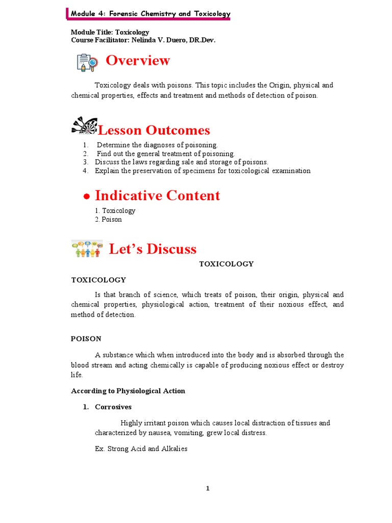 Toxicology Module Overview Pdf Toxicology Poison