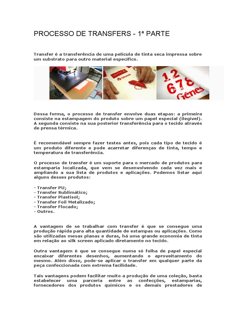 Processo de Transfers - 1 Parte | PDF | Tinta | Impressão