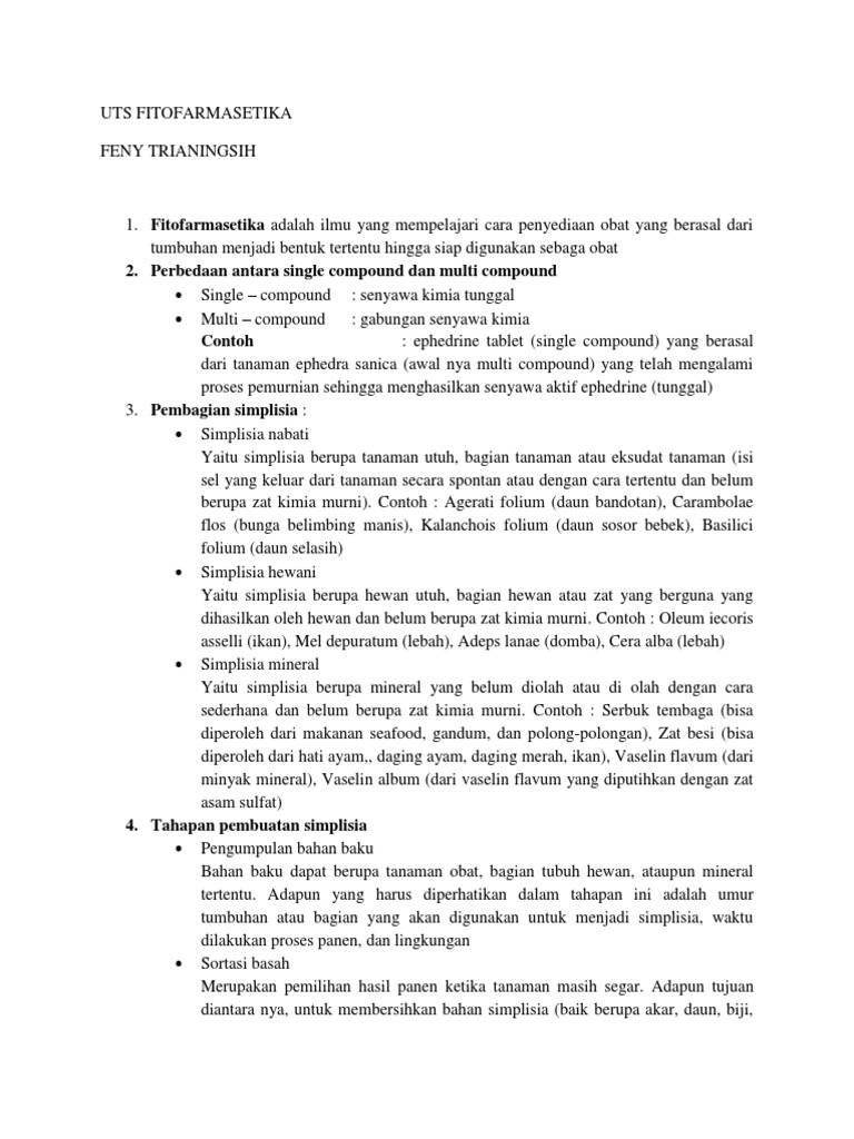 Uts Fitofarmasetika - Feny Trianingsih | PDF