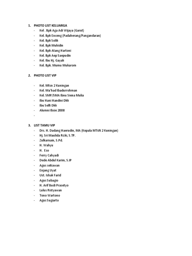 Photo List Keluarga & Tamu Vip | PDF